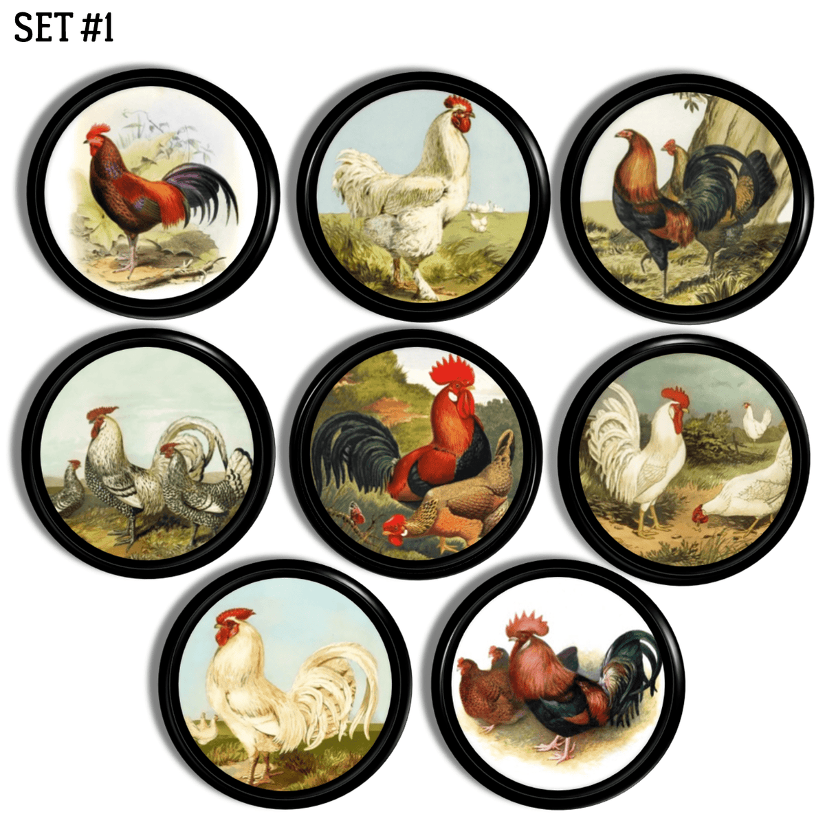Rooster and Hen Chicken Cupboard Knobs | Country Kitchen Drawer Pulls ...